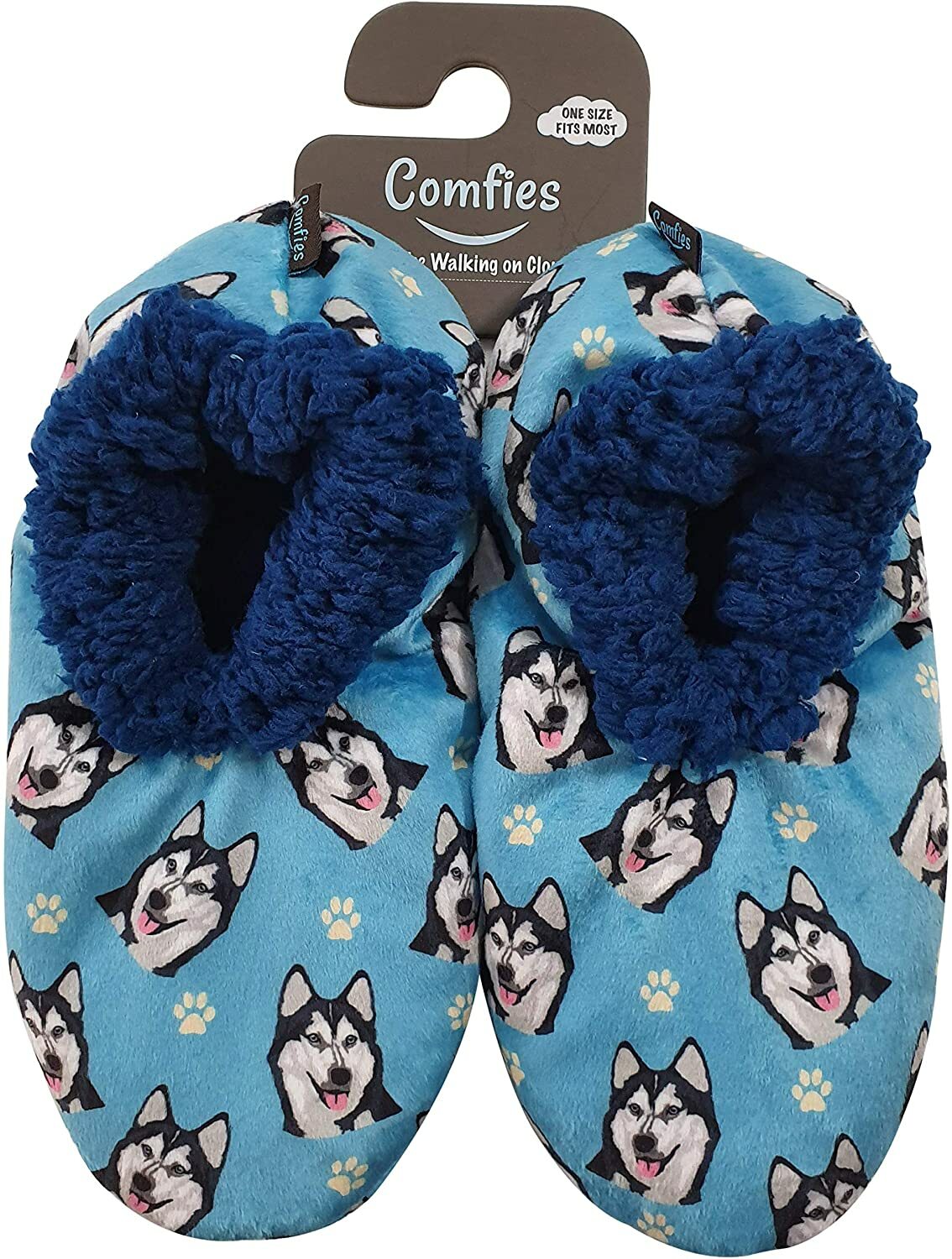 Comfies Womens Husky Dog Slippers - Sherpa Lined Animal Print Booties ...
