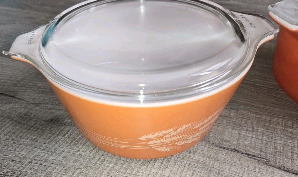 Vintage Pyrex Autumn Harvest Wheat Casserole Set Of 2 475-b 474-b with ...