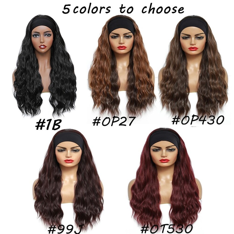 24in Long Natural Wavy Headband Wigs Women Ombre Blond Brown Synthetic ...