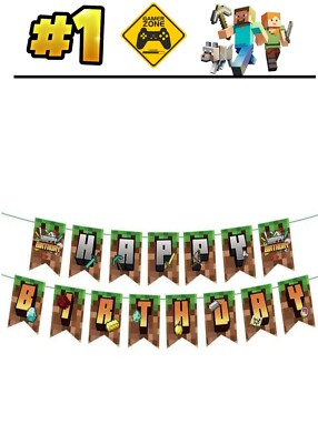 Minecraft Happy Birthday Banner Bunting Party Decoration Children Kids ...