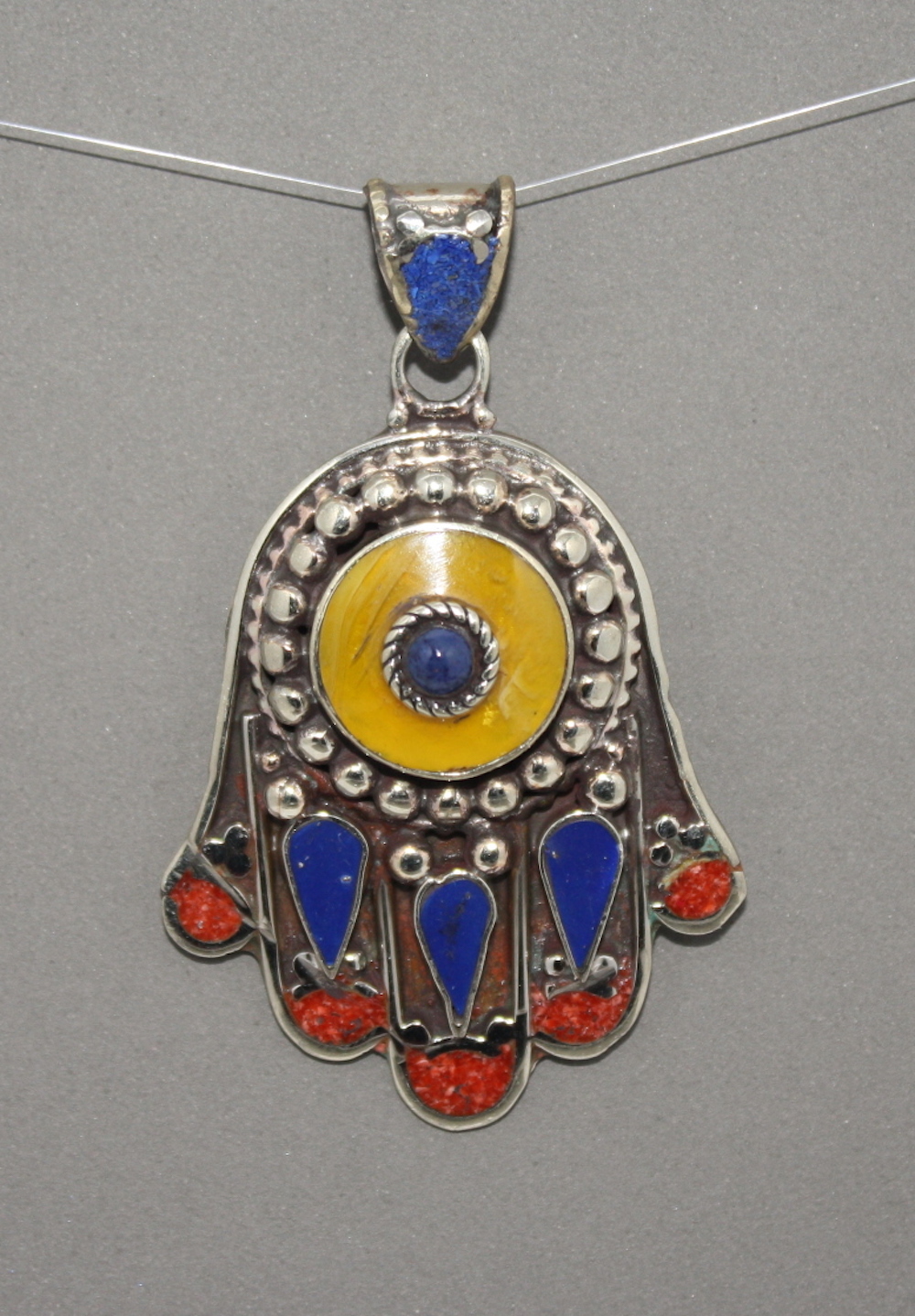 Turquoise pendant Amber Pendant Hamsa Pendant Tibet Pendant Nepal ...