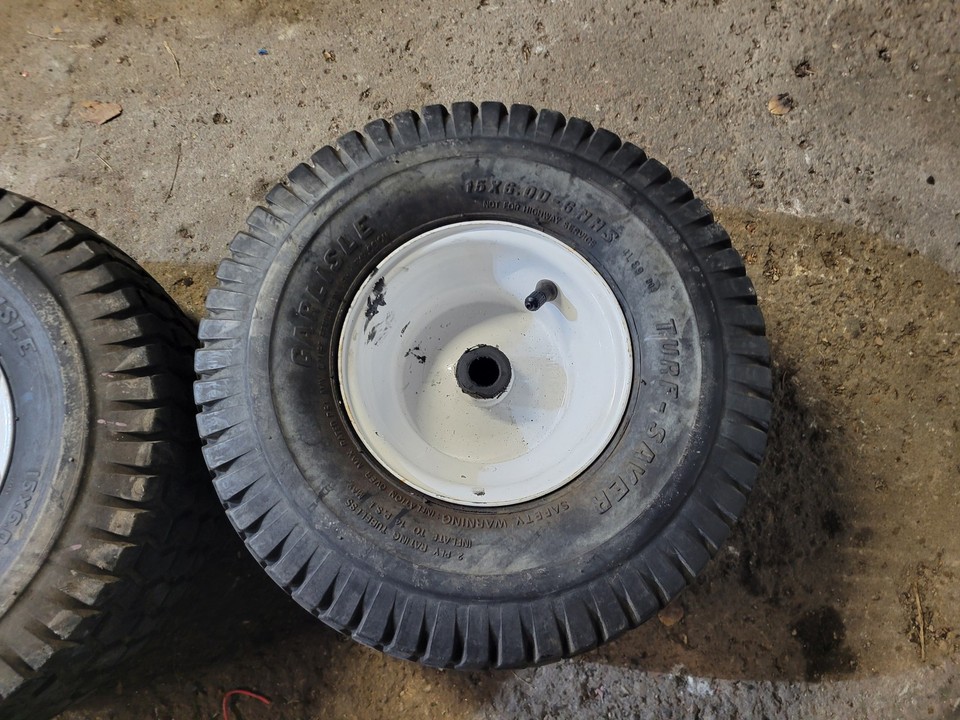 PAIR Carlisle Turf-Saver Front Riding Mower Tires 15x6-6 w/ White Rims ...