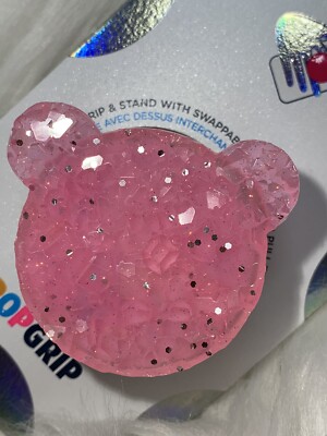 Rare Teddy Bear Head Glow In The Dark Faux Druzy Resin Pop Socket Black ...