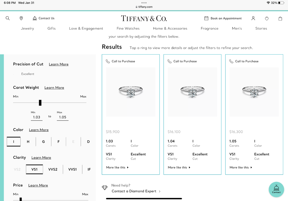 Tiffany & Co Platinum and Diamond Round Engagement Ring 1.03 CT I VS1 ...