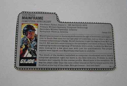 Mainframe 1986 G.I. JOE COBRA File Card Vintage Original | eBay