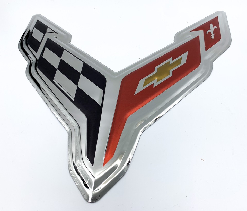 Chevrolet Corvette C8 Crossed Flags Logo Emblem Metal Sign - Licensed ...