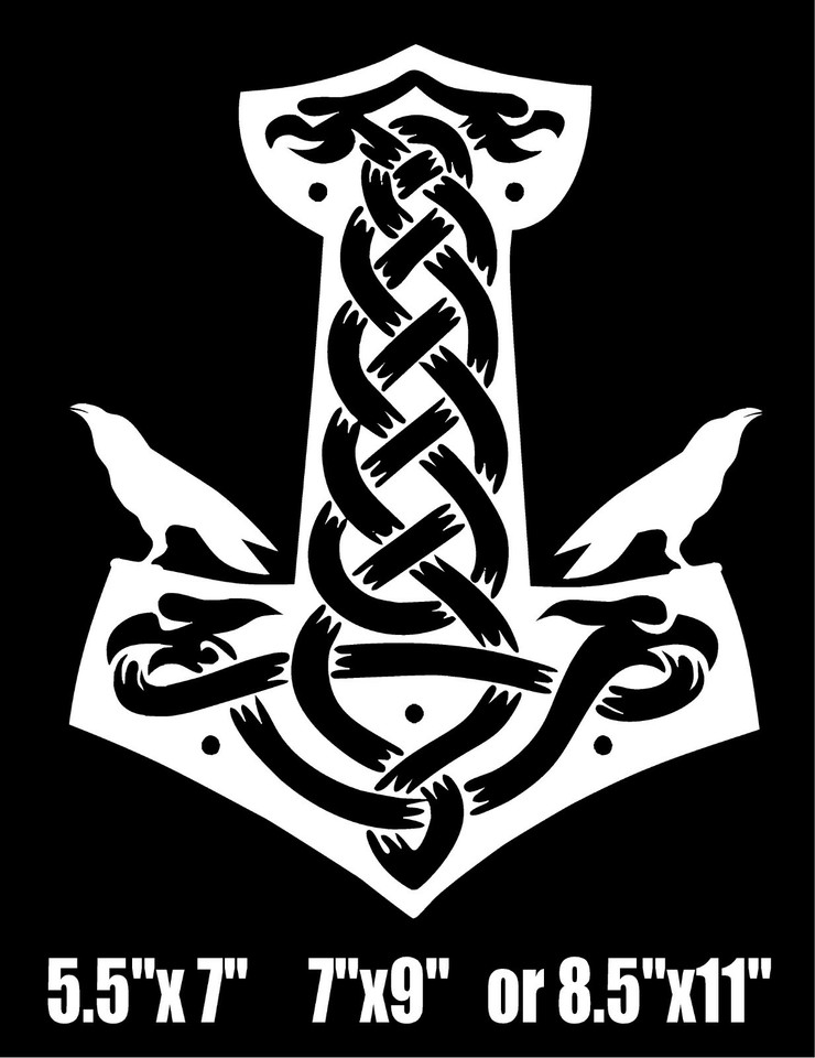 Thor's Hammer Decal Mjolnir with Ravens Viking car window laptop vinyl ...