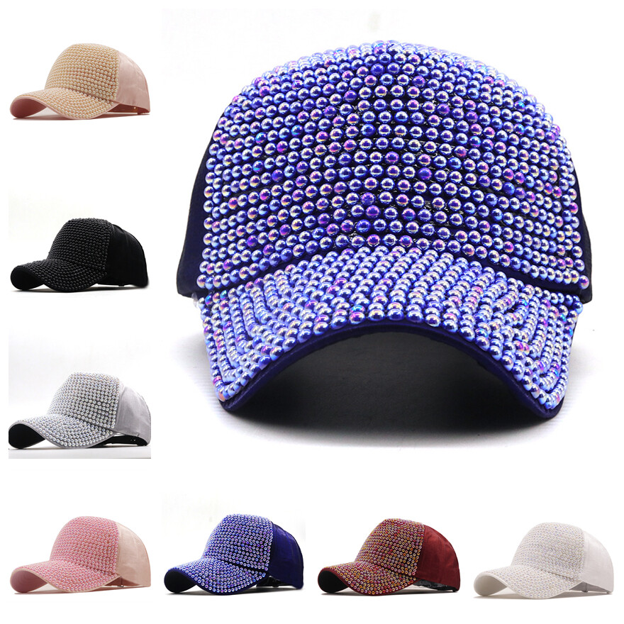 Women Hat Pearl Baseball Cap Handmade Beaded Adjustable Silk Cotton Hat ...