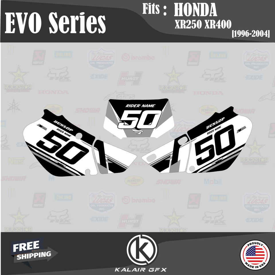 Graphics Kit for Honda XR250 and XR400 (1996-2004) Evo Series - WHITE ...