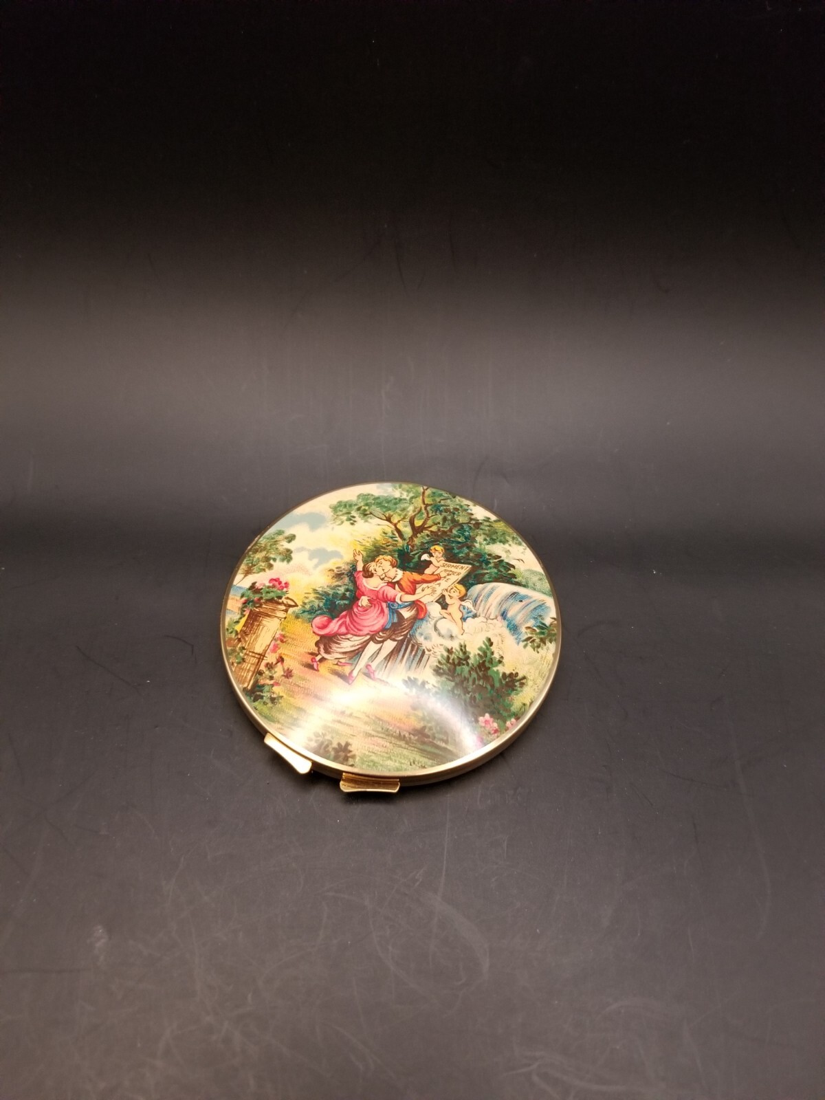 Vintage Stratton England Powder Compact w/ Mirror Painting: “The Sermon ...