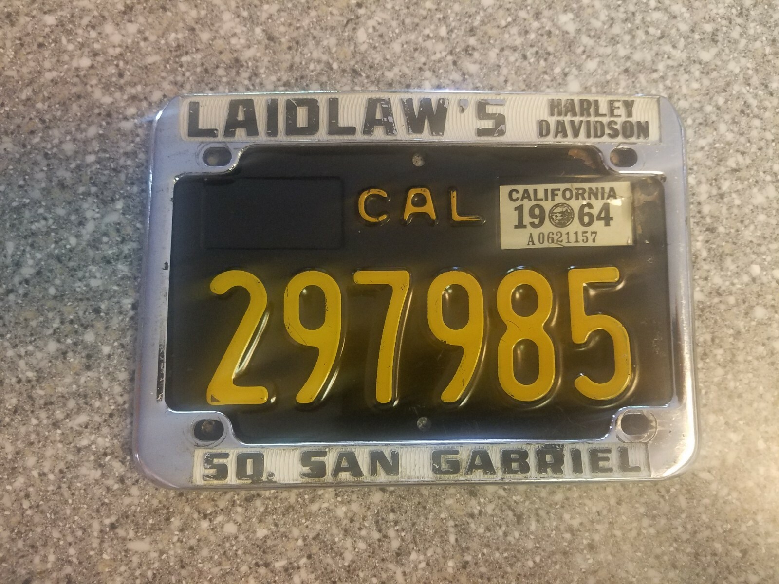 1963 California Motorcycle License Plate, 1964 Validation, DMV Clear ...