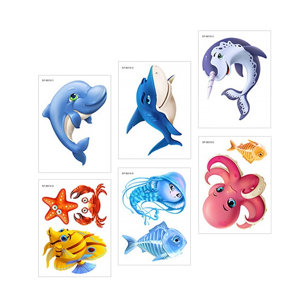 6 Sheets of Cartoon Floor Stickers Decorative Bathtub Decals Household ...