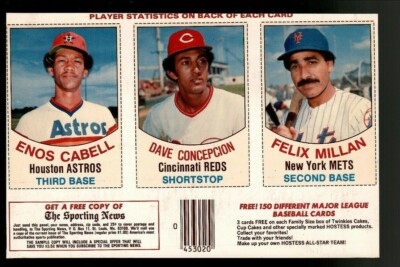 Enos Cabell & Dave Concepcion & Felix Milan 1977 Hostess 3-Player BB ...