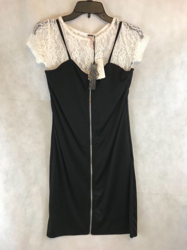 New Poof Apparel White Lace Top Black Dress Jumper Womens Size Small | eBay