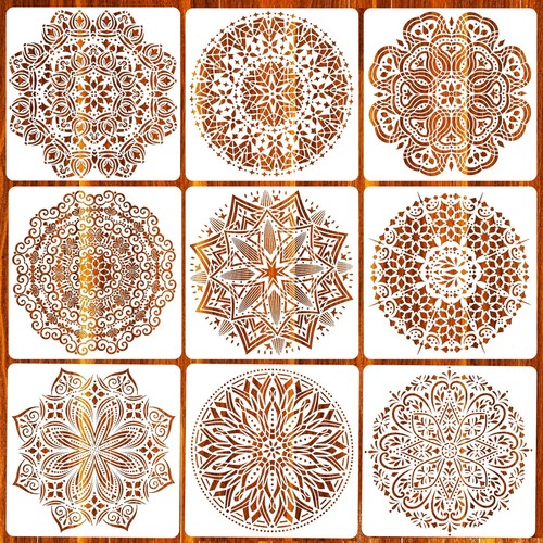 9 Pack Mandala Stencils 12"x12" - Reusable Stencil for Painting Wood Wall Floor | eBay