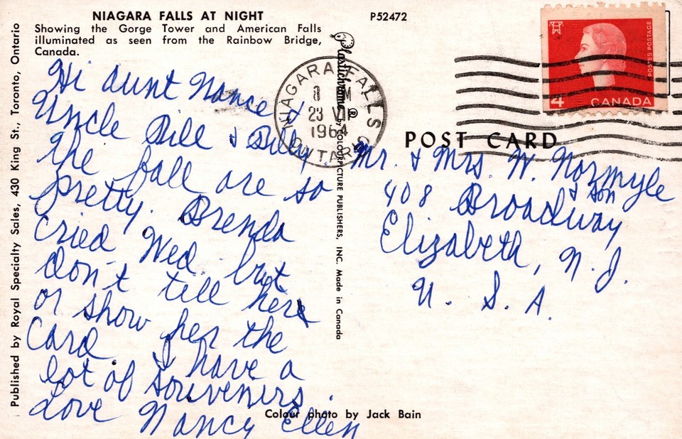 Niagara Falls Night Posted Gorge Tower American Falls Vintage Chrome ...