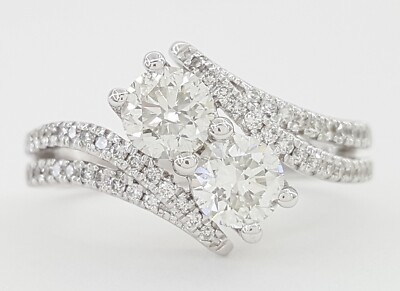 Bypass Crossover 2-Stone Round Diamond Engagement Ring 1.3 ct 14K White ...