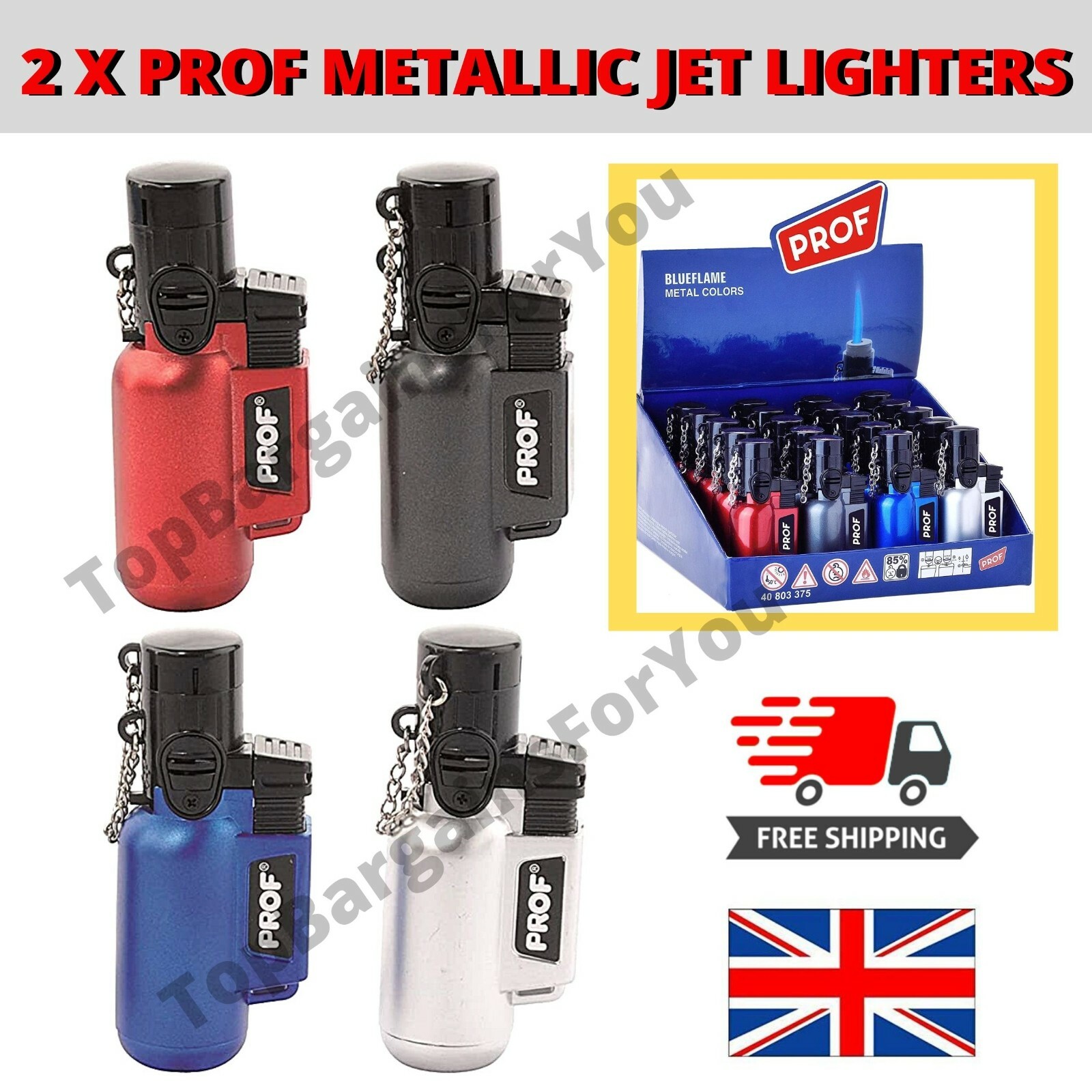 2x PROF LIGHTER STRAIGHT NECK JET FLAME WINDPROOF TORCH GAS LIGHTERS ...