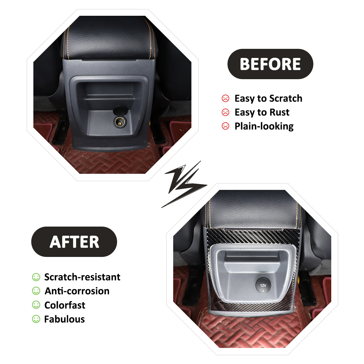 Carbon Fiber Rear Center Air Outlet Anti-Kick Panel Trim For Ford ...