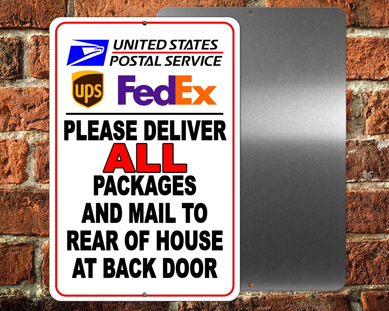 Deliver All Packages To Rear Of House At Back Door Sign / Decal Usps ...