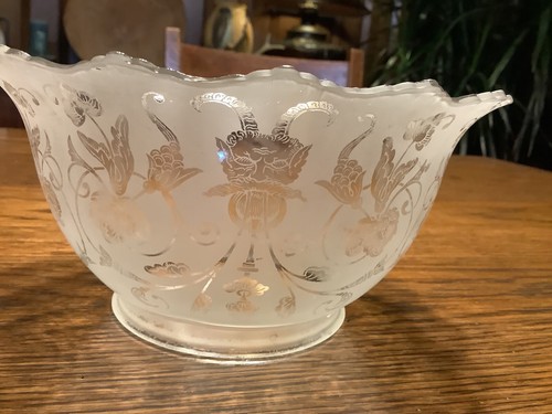 ANTIQUE VICTORIAN ACID ETCHED GAS KEROSENE OIL LAMP SHADE DEVIL HORN ...