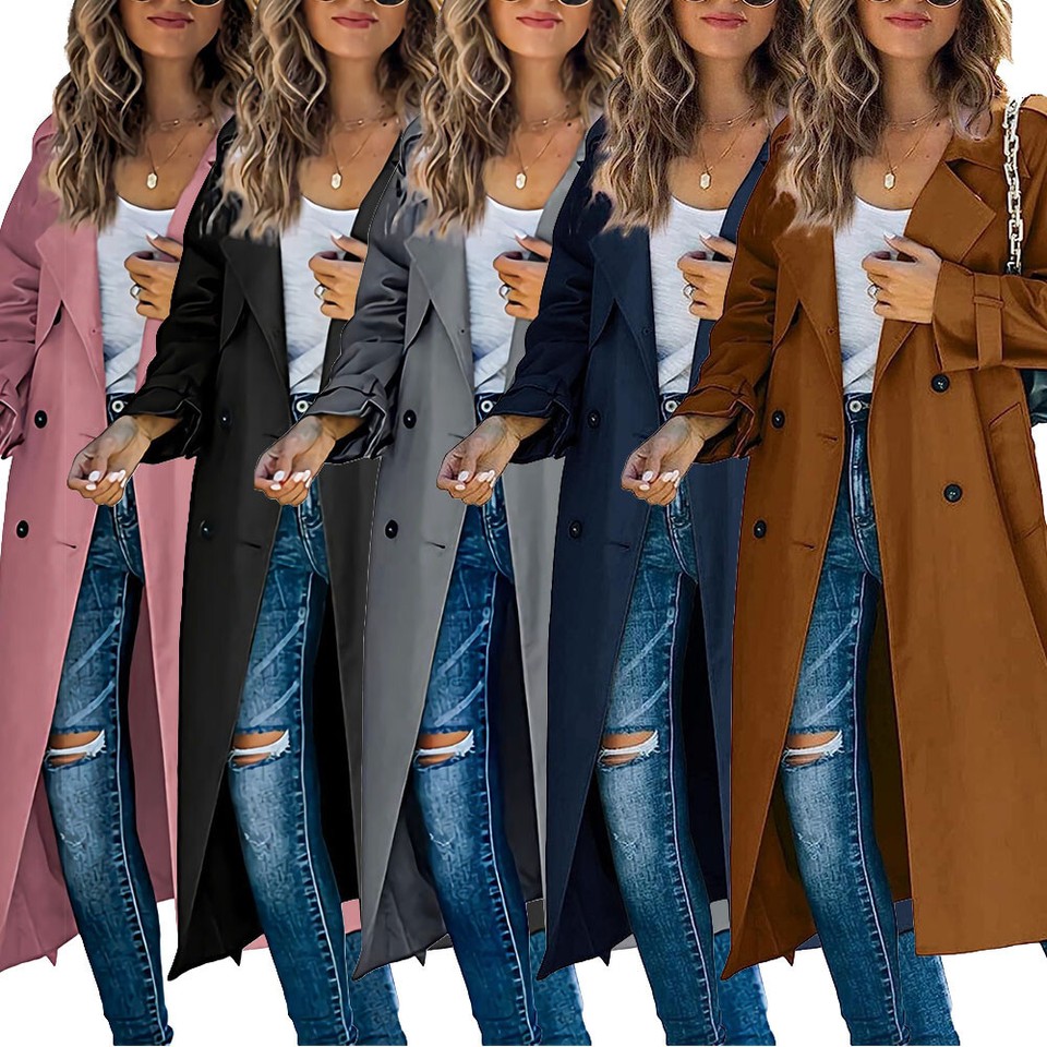 Women's Trench Jackets Double-breasted Windbreaker Long Dust Coats Fall ...