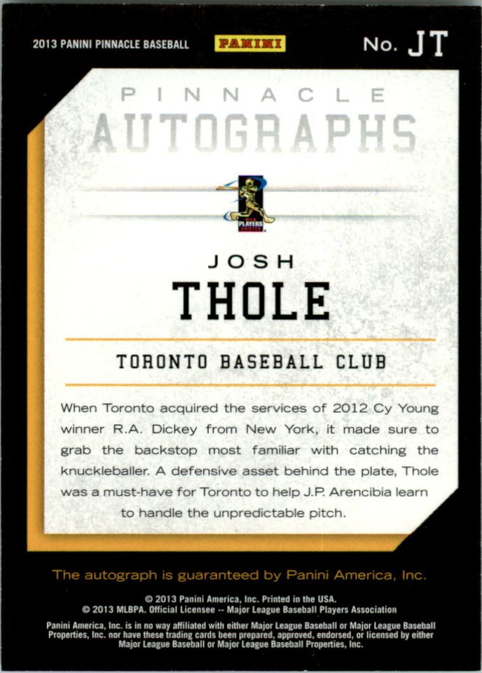 2013 Pinnacle Autographs #JT Josh Thole Auto - NM-MT | eBay