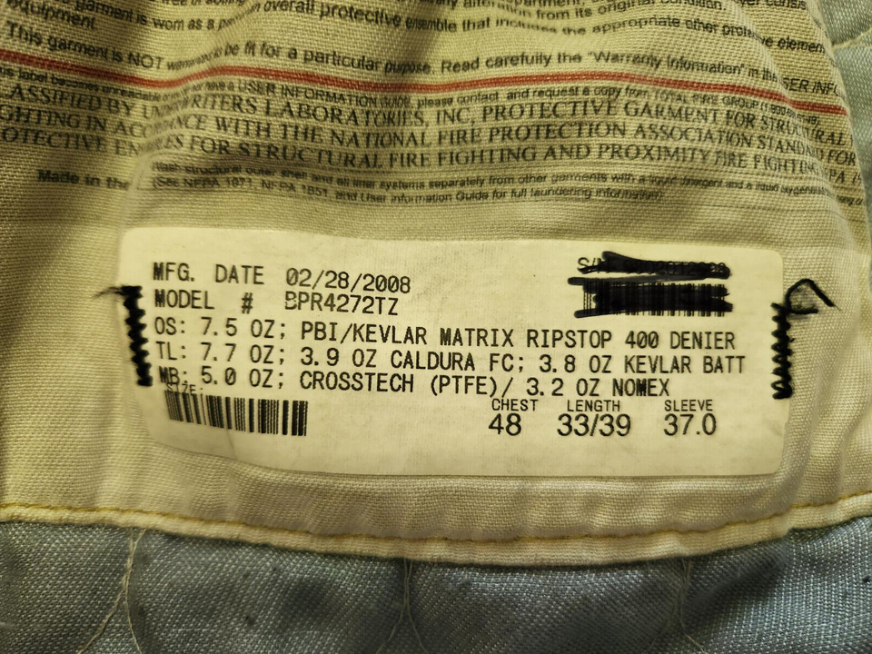 Morning Pride PPE Turnout Coat multiple sizes - Millenia, Gemini & PBI ...