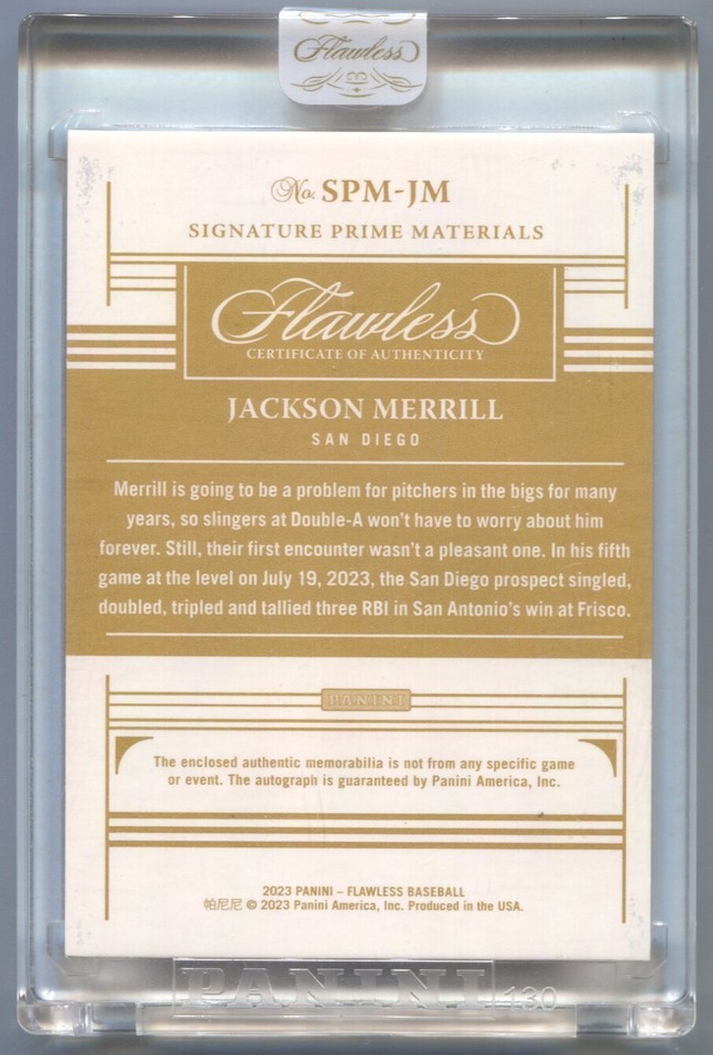 2023 Panini Flawless Jackson Merrill RC Autograph 5 Color Logo Patch ...