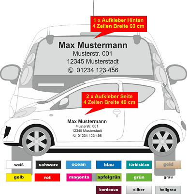 Autobeschriftung 3-tlg. Werbung Wunschtext KFZ Aufkleber Folie ...