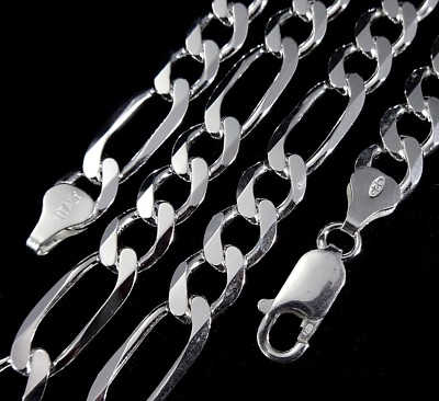 7MM 180 Gauge Solid 925 Sterling Silver Italian FIGARO Chain Necklace ...