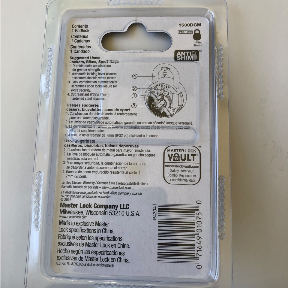 Master Lock 1530DCM Purple Locker Lock Combination Lock Padlock Silver ...