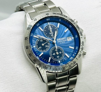 Seiko Spirit SBTQ071 Blue Dial Chronograph Stainless Steel Men's Watch ...