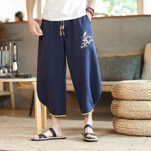 Men Hanfu T-shirt Wide Leg Trousers Chinese Tang Suit Kung Fu Uniform ...