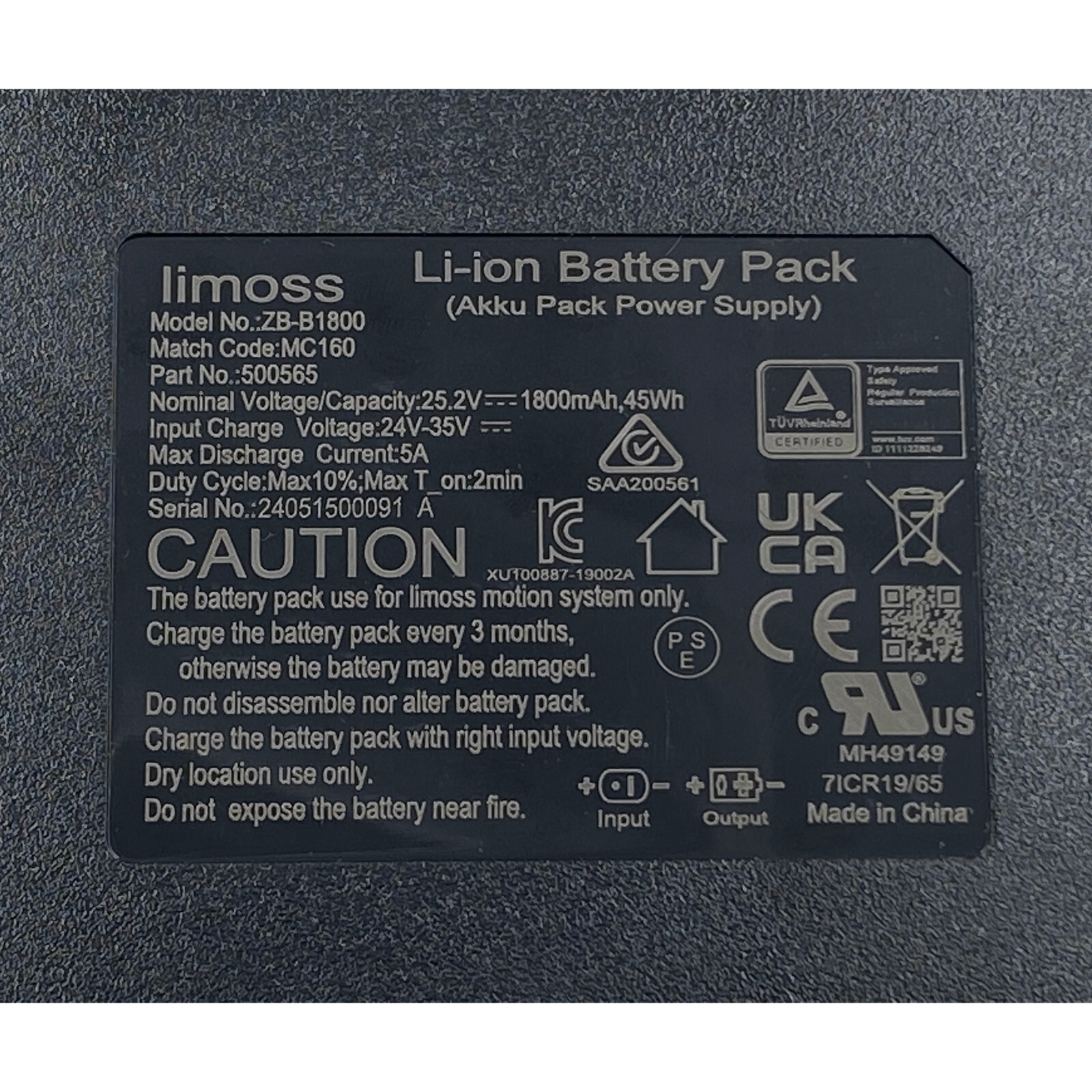 Limoss Akku Battery Pack Power Supply Model ZB-B1800 Kits for Power ...