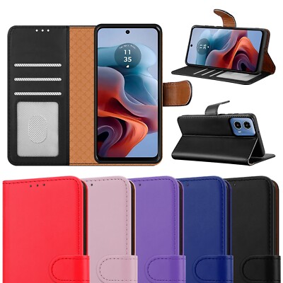 Case for Motorola Moto E14 G34 G04 G75 G84 G54 5G Leather Wallet Flip ...