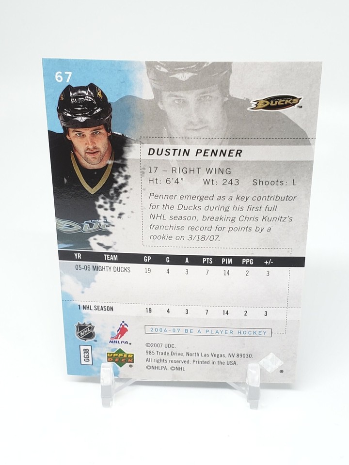 2006-07 Upper Deck Be a Player BAP Hockey Card Dustin Penner #67 Mighty ...