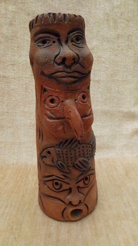 Helen Helwig Studio Pottery Stoneware Vase of a Totem Pole 4 figures ...