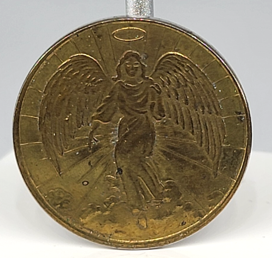 Guardian Angel Token Coin Medal Gold Tone Metal Halo Wings Christianity ...