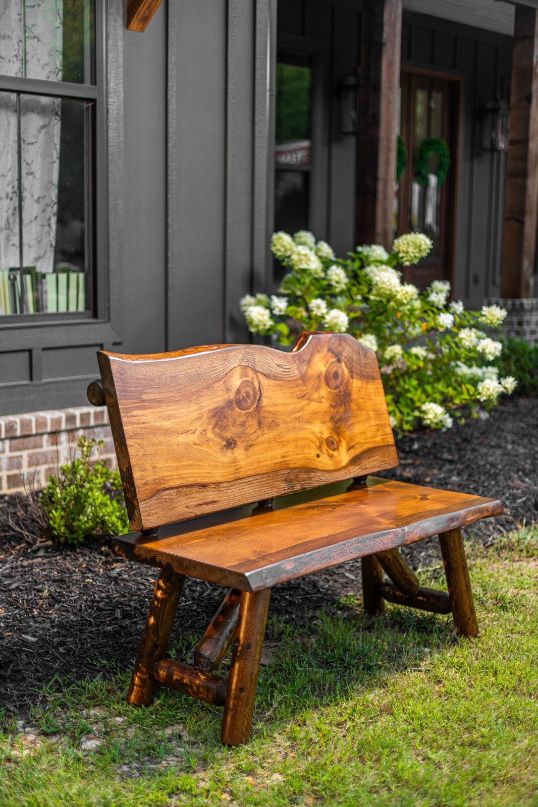 Southern Rustic Logwerks Log Bench with Back Rest Live Edge Pine | eBay