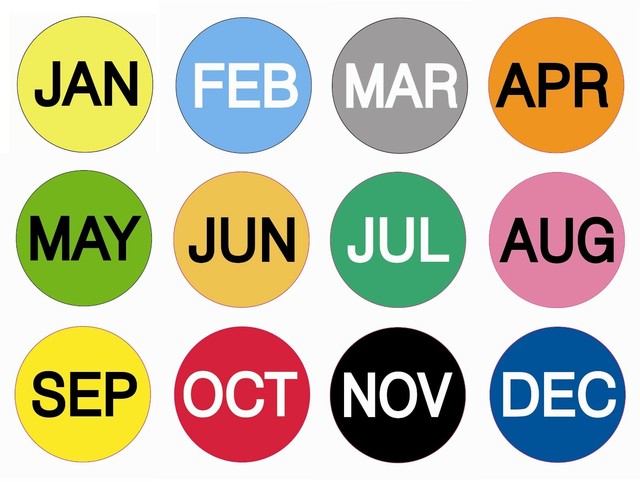 Months of the Year Labels, 2" Circle Sticker, 500/Roll, 2ROLLS | eBay