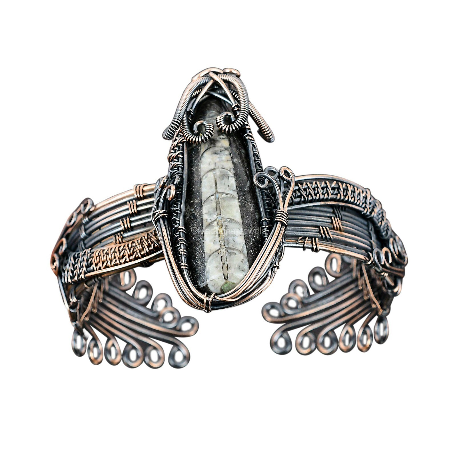 Orthoceras Fossil Wire Wrapped Adjustable Bangle Handcrafted Copper ...