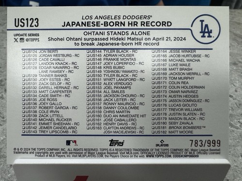 2024 Topps Update Highlights Checklist Dodger Blue Holo Foil 783/999 | eBay