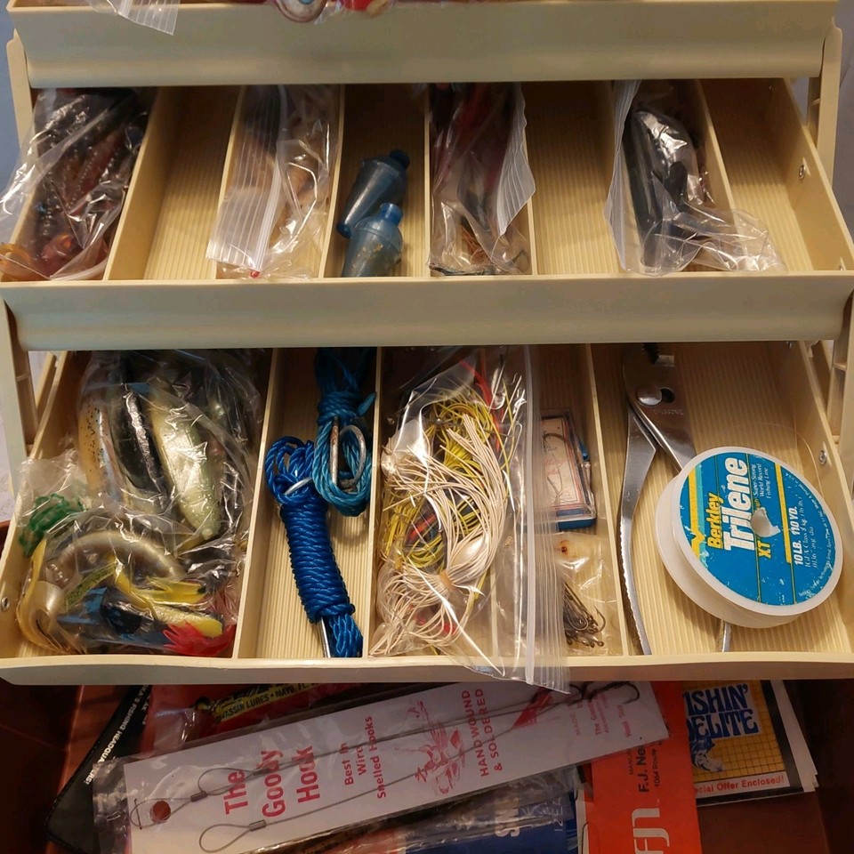 Vintage Plano Fishing Tackle Box 6303 w 3 Tier Fold Out Tray Full Of ...