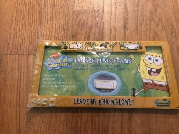 Spongebob Squarepants License Plate Frame Leave My Brain Alone 2002 ...