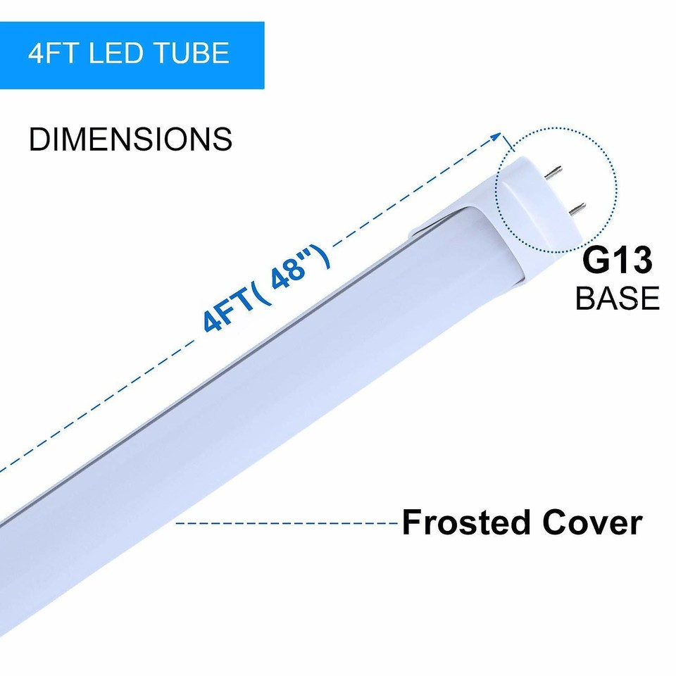T8 T12 4FT LED Type B Light Bulbs, 22W 5000K Daylight, 2400LM, Bypass ...