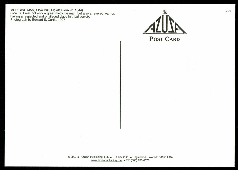 ⫸ 856 Postcard SLOW BULL Sioux Indian Medicine Man & Warrior 1907 ...
