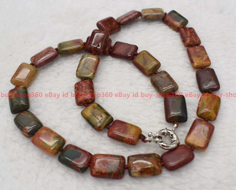 AAA Natural 10x14mm Rectangle Picasso Jasper Gemstone Beads Necklace 18 ...