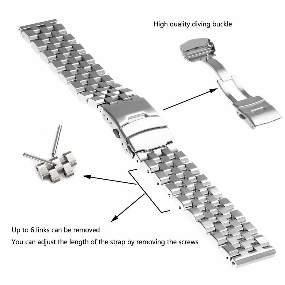 Screw Links Stainless Steel Solid Clasp Bracelet Replacement Watch Band ...