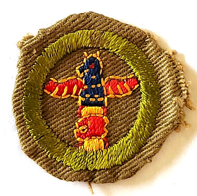 Boy Scout WOOD CARVING Merit Badge Type C (1936-46) Tan Narrow Border ...
